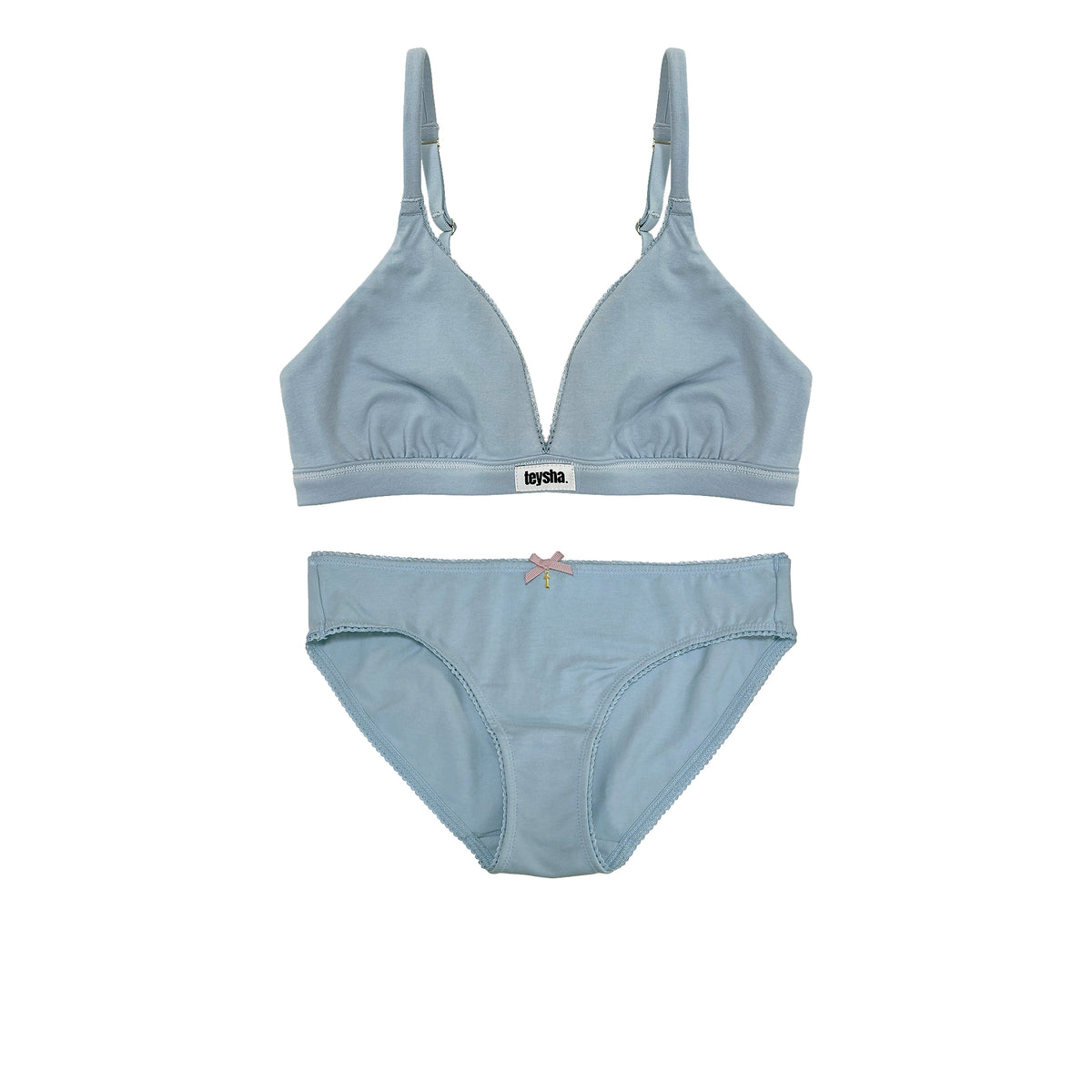 Set - cotton triangle bra & picot edge bikini underwear dusty blue SAV ...