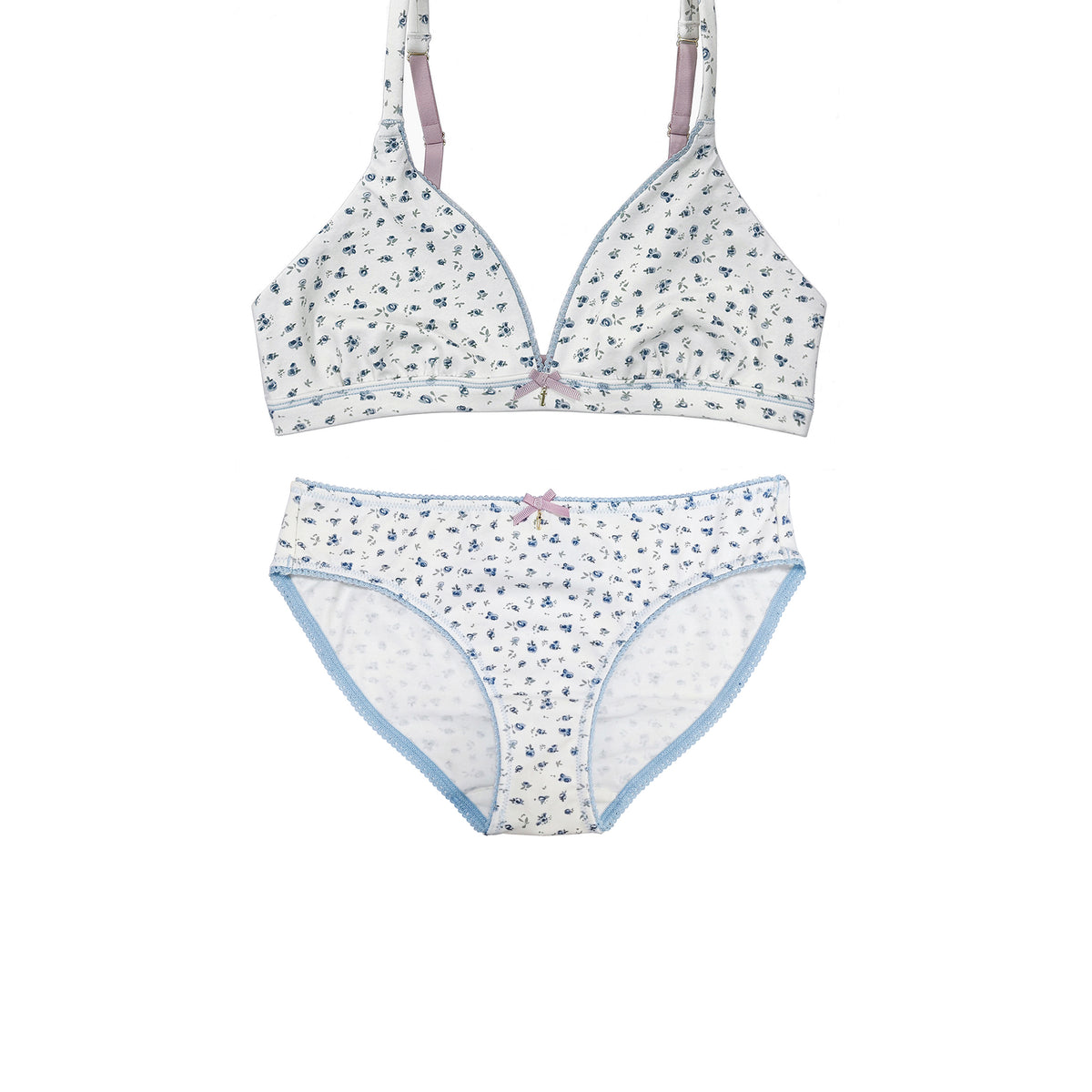 Set - cotton triangle bra & picot edge bikini underwear ditsy floral S ...